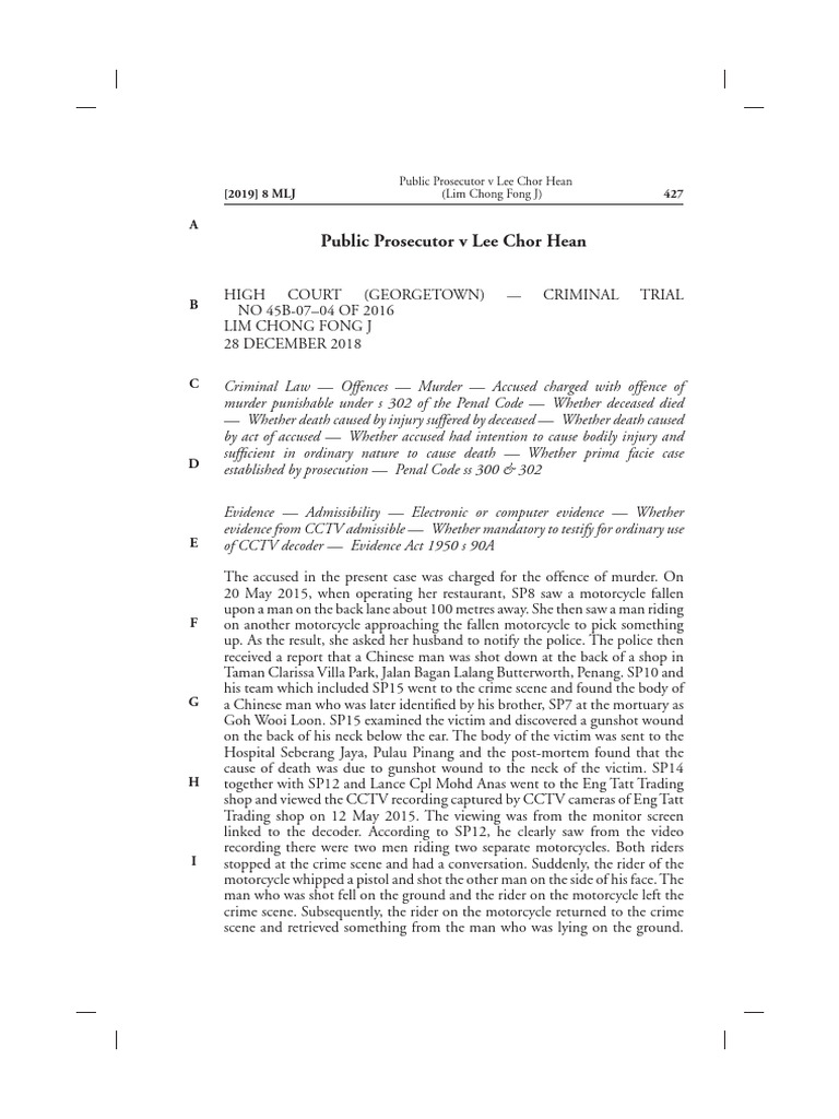 Public Prosecutor v Lee Chor Hean [2019] 8 MLJ 428 | PDF | Burden Of ...