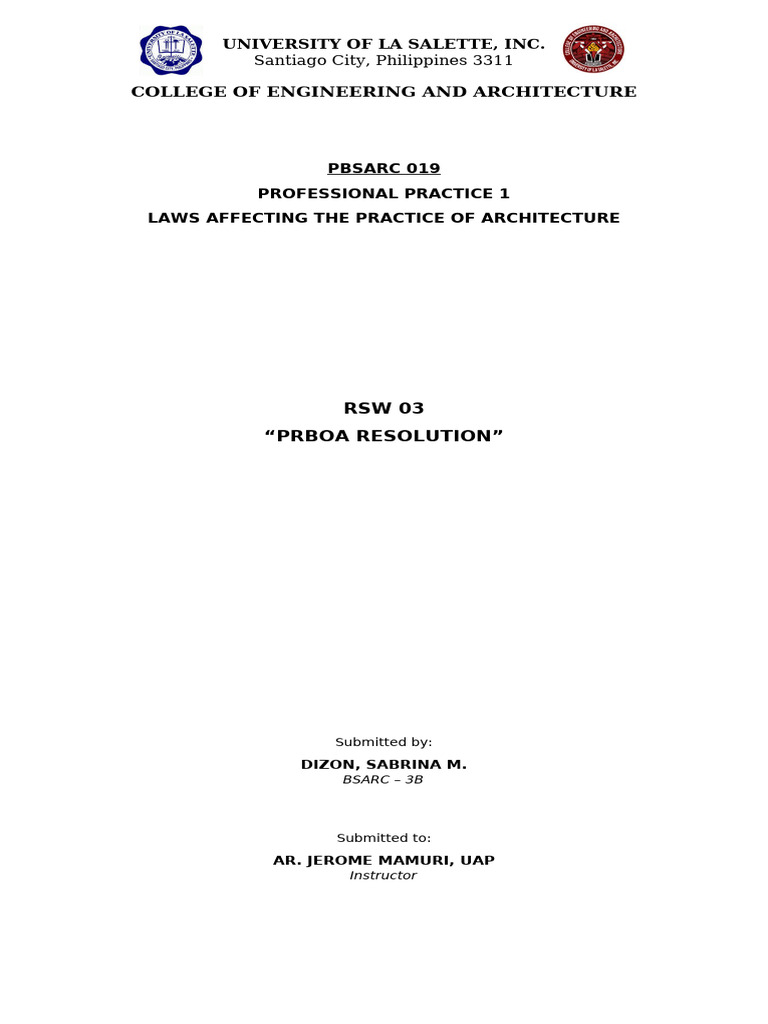 RSW Architecture Laws Overview | PDF