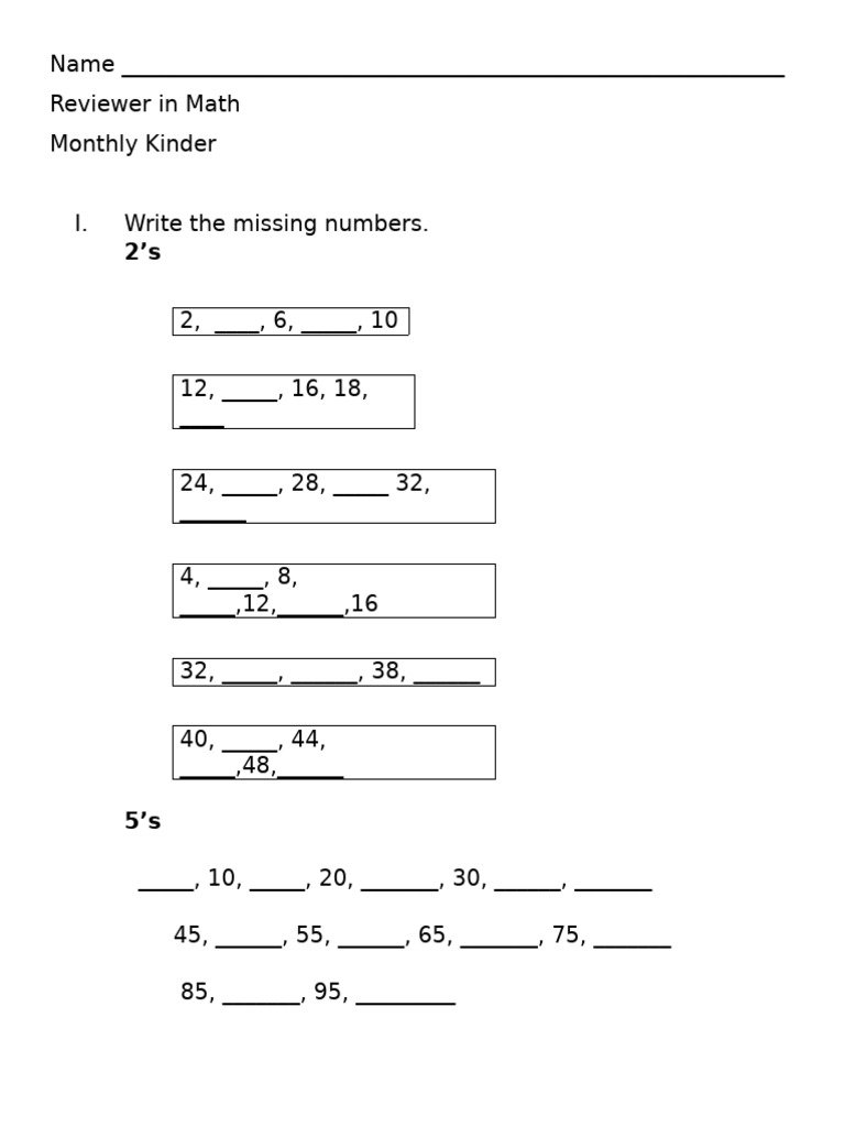 Reviewer in Math Kinder Monthly April | PDF