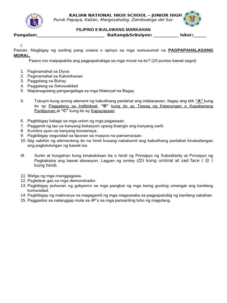 Second Grading Exam Filipino 8 | PDF