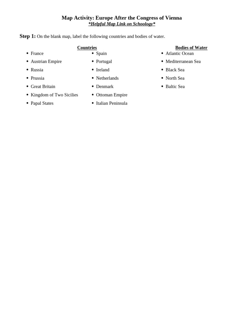 Congress of Vienna Map Activity 24 | PDF