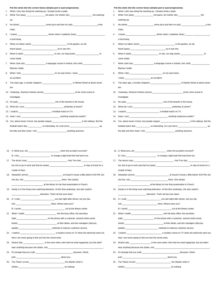 worksheet simple present tense vs past cont | PDF | Grammatical Tense