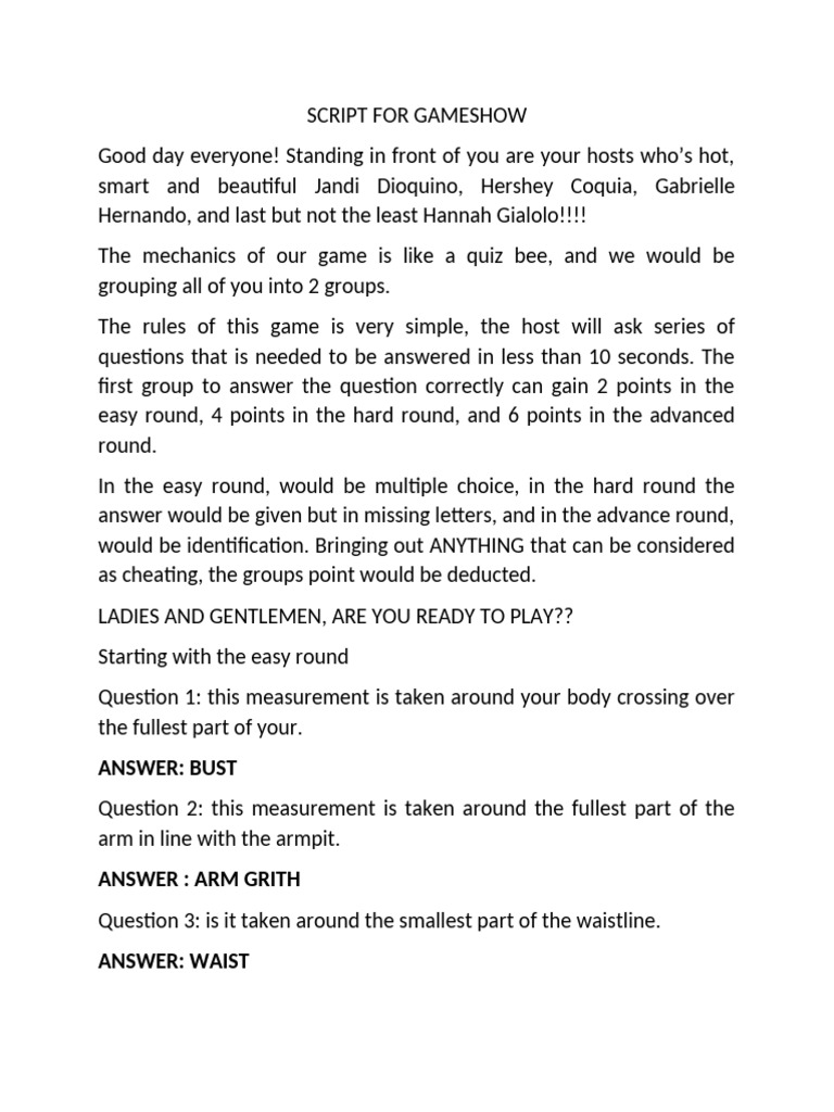 Script for Gameshow | PDF