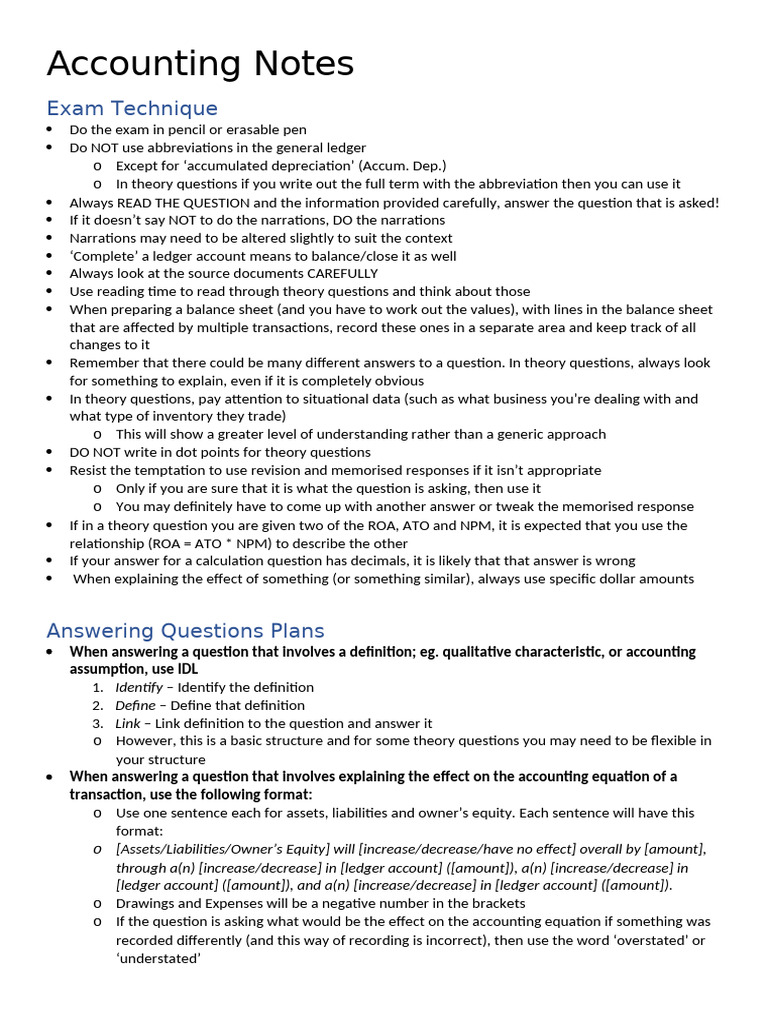 VCE ACCOUNTING 3_4 NOTES | PDF | Debits And Credits | Balance Sheet