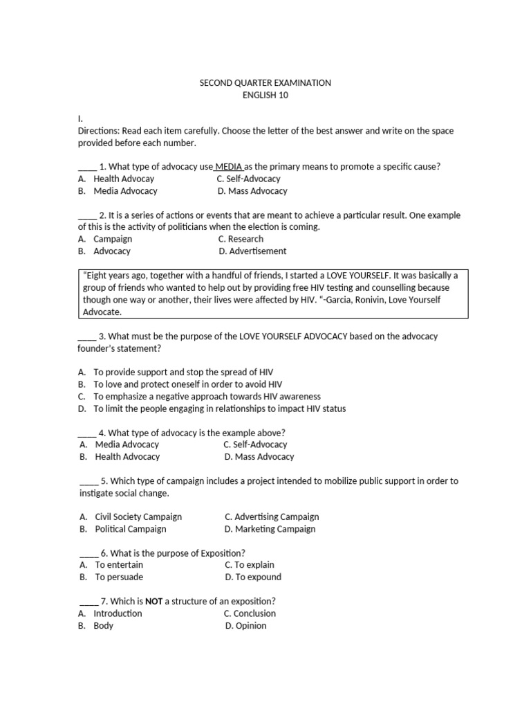 Second Quarter Examination | PDF | Hearing Loss | Essays
