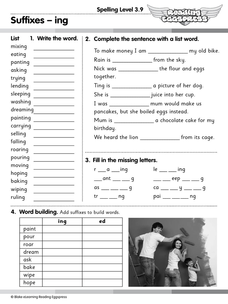 Suffixes -ing Spelling Exercises | PDF