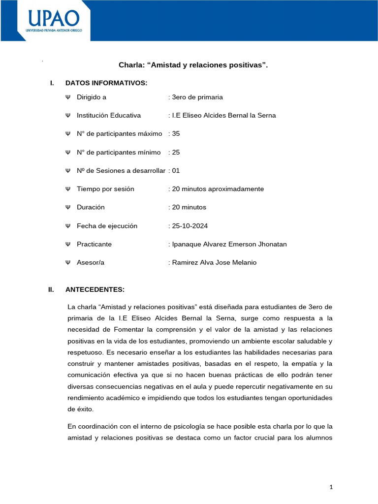 Charla sobre Amistad en Primaria | PDF | Amistad | Salón de clases