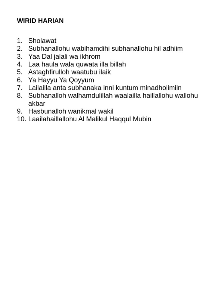 Wirid Harian dan Sholawat Teks | PDF
