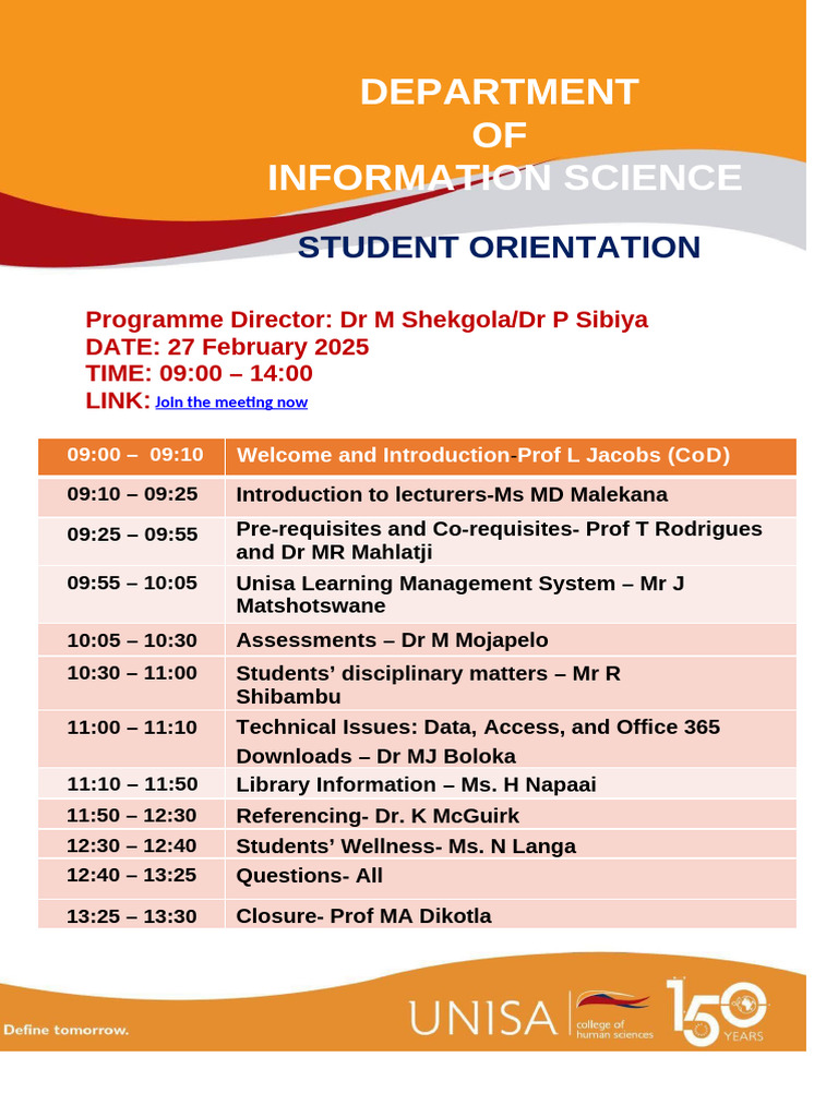 Department of Information Science Orientation Programme_2025 | PDF