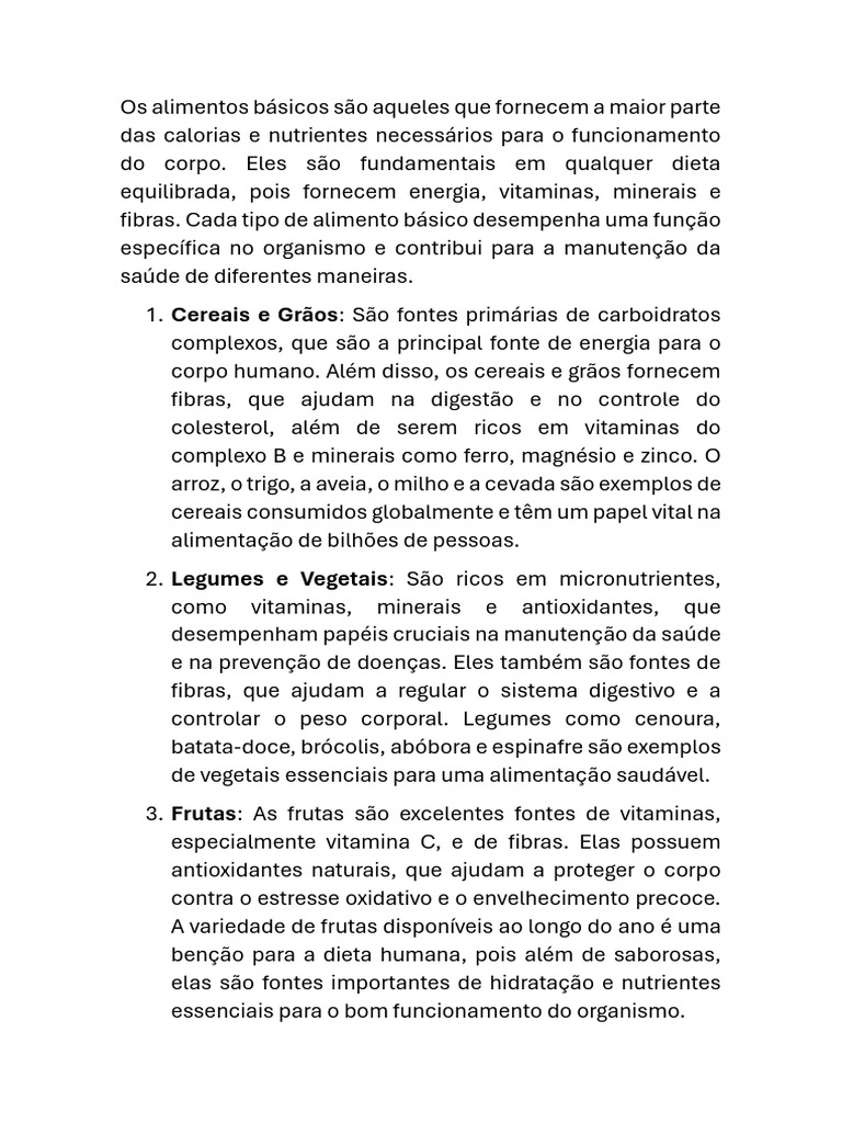 Alimentos Básicos: Nutrientes Essenciais | PDF