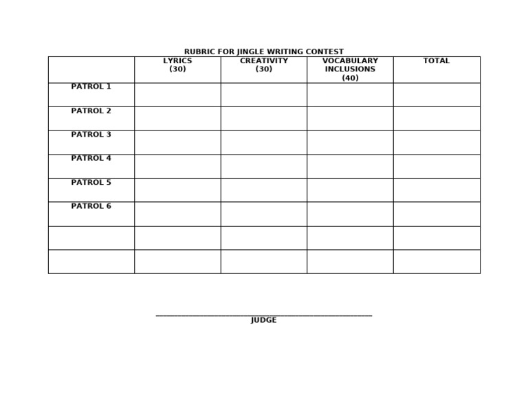 Rubric Jingle Writing Contest | PDF