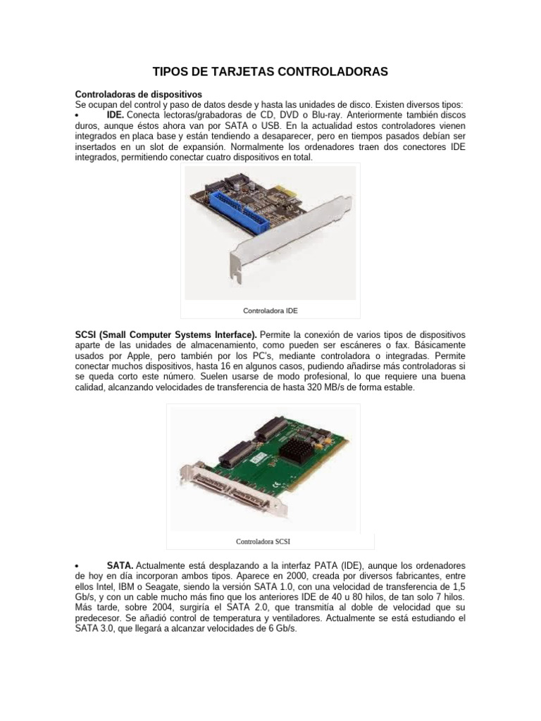 Tipos de Tarjetas Controladoras | PDF | Hardware de la computadora ...