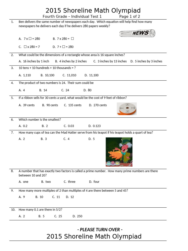 2015 SMO 4th Grade Test - Problems | PDF | Mathematics