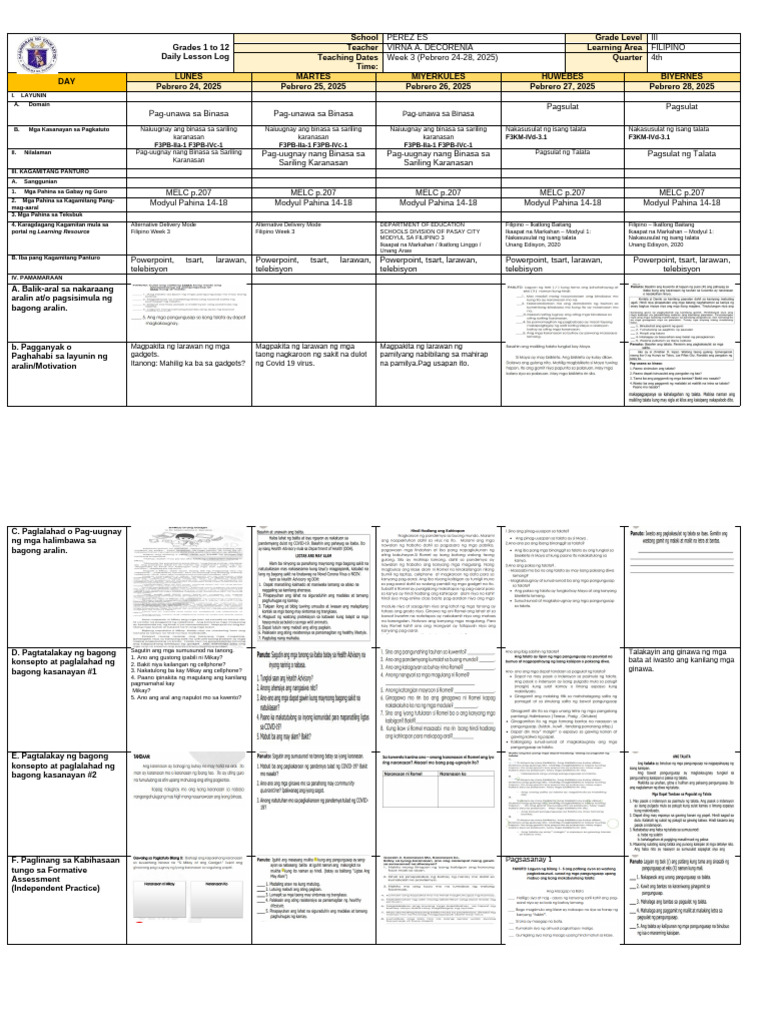 Dll-Filipino-Q4-Week 3 | PDF