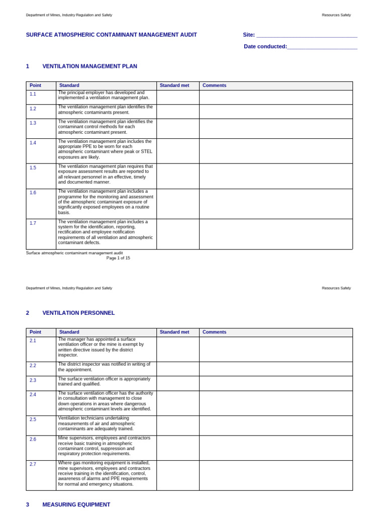 MSH_AuditTemplate_SurfaceAtmosphericContaminantManagement | PDF | Dust | Asbestos