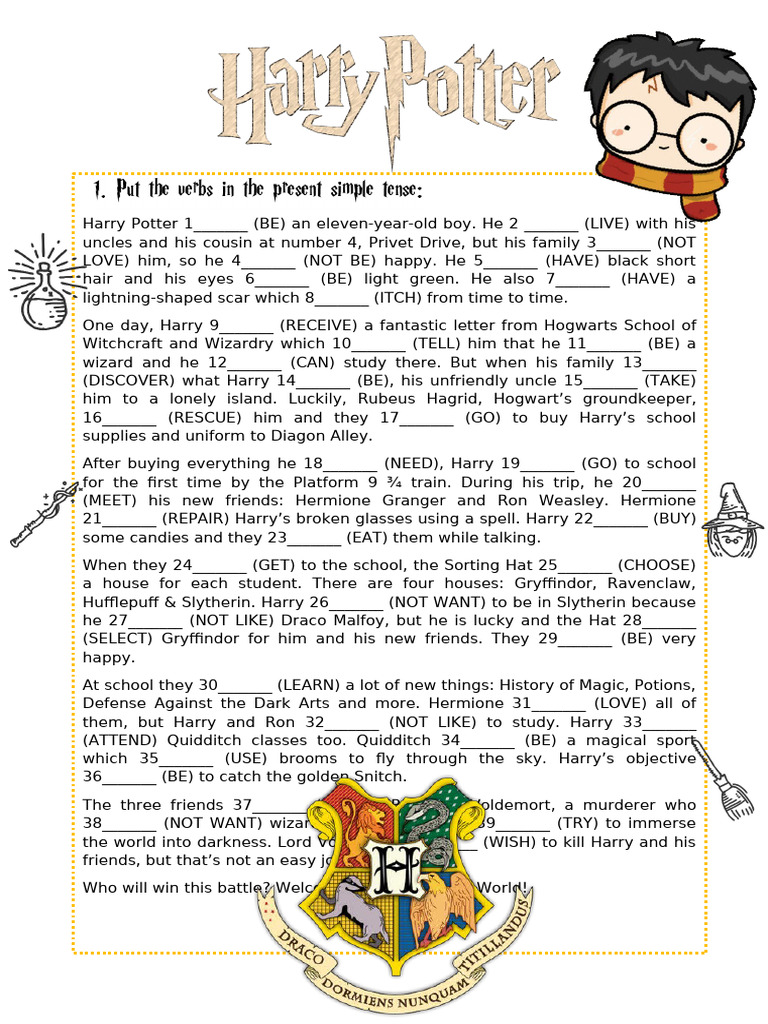 Harry Potter Present Simple Worksheet | PDF | Mythography | Harry Potter