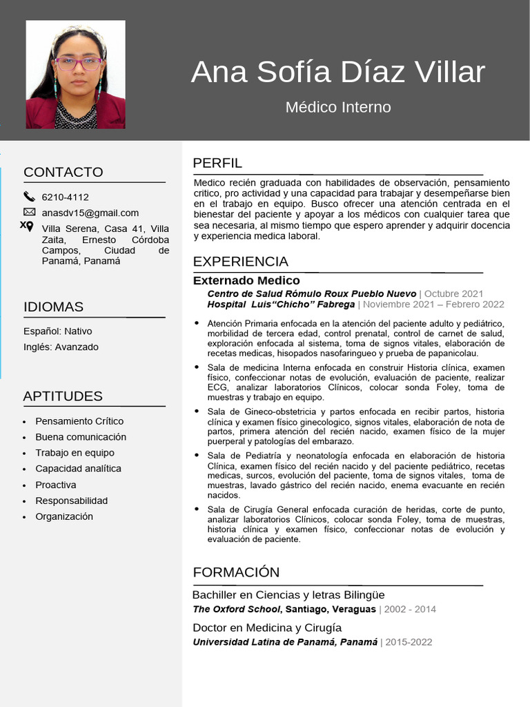 Curriculum-Vitae Ana Díaz | PDF | Examen físico | Medicina