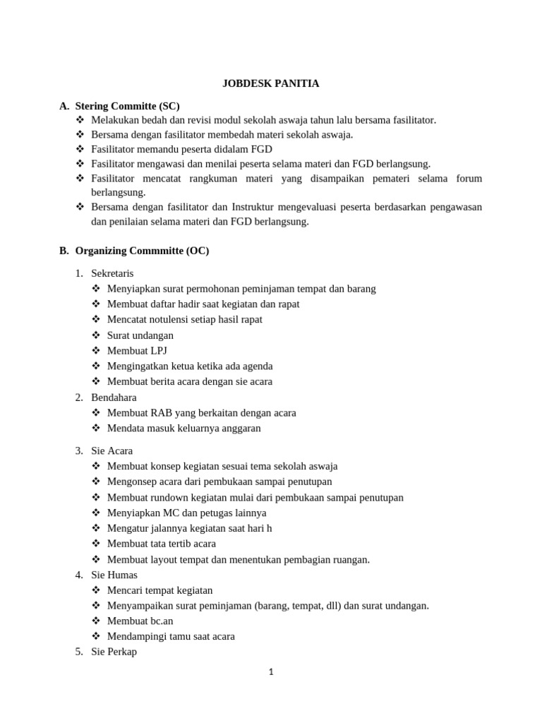 Jobdesk dan Timeline Panitia Aswaja | PDF