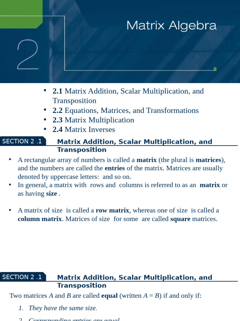 Chapter 2 Matrix Algebra | PDF | Matrix (Mathematics) | System Of ...