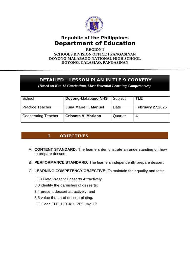 Dessert Plating Lesson Plan | PDF | Desserts | Cakes
