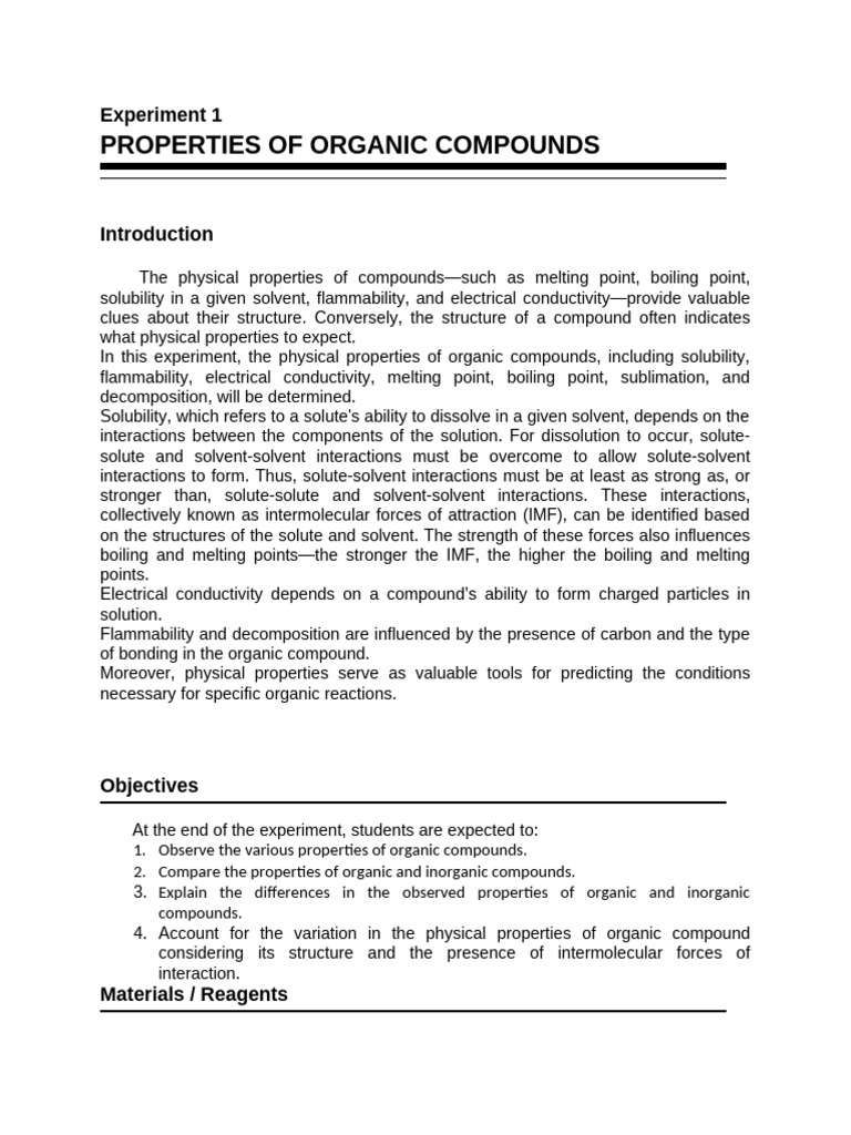Experiment 1 Organic Chembio Edited 2 | PDF | Solvation | Chemical Compounds
