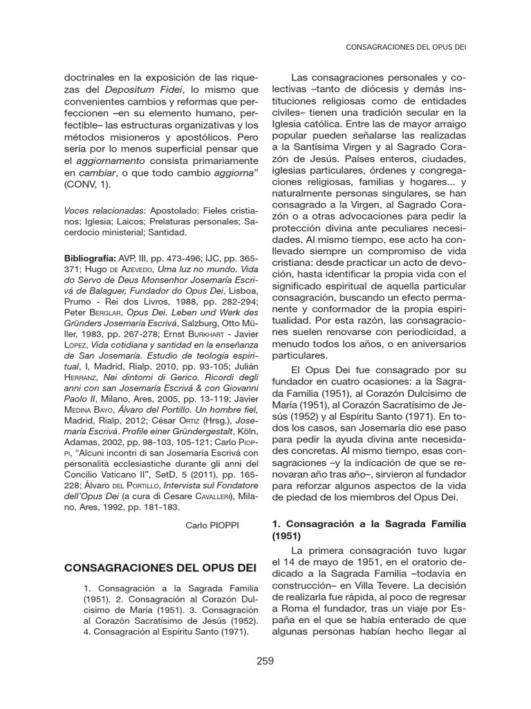 Bibliografía: AVP, III, Pp. 473-496 IJC, Pp. 365-: Consagraciones Del Opus Dei | PDF | María ...