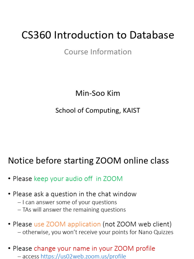 KAIST CS360 Database Course Overview | PDF | Databases | Relational Database