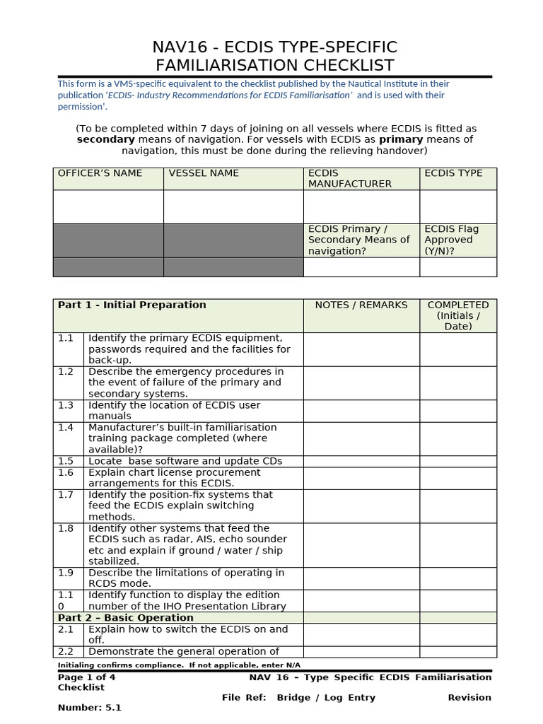 ECDIS Familiarization Checklist NAV16 | PDF | Computing