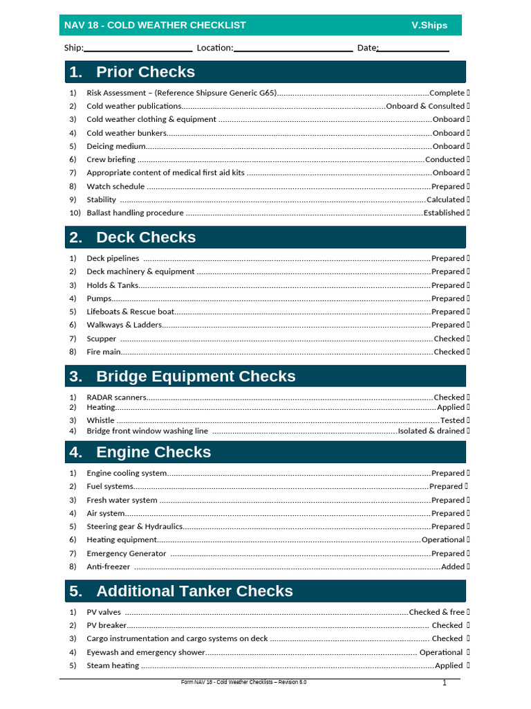 Nav 18 - Cold Weather Checklist | PDF | Oil Tanker