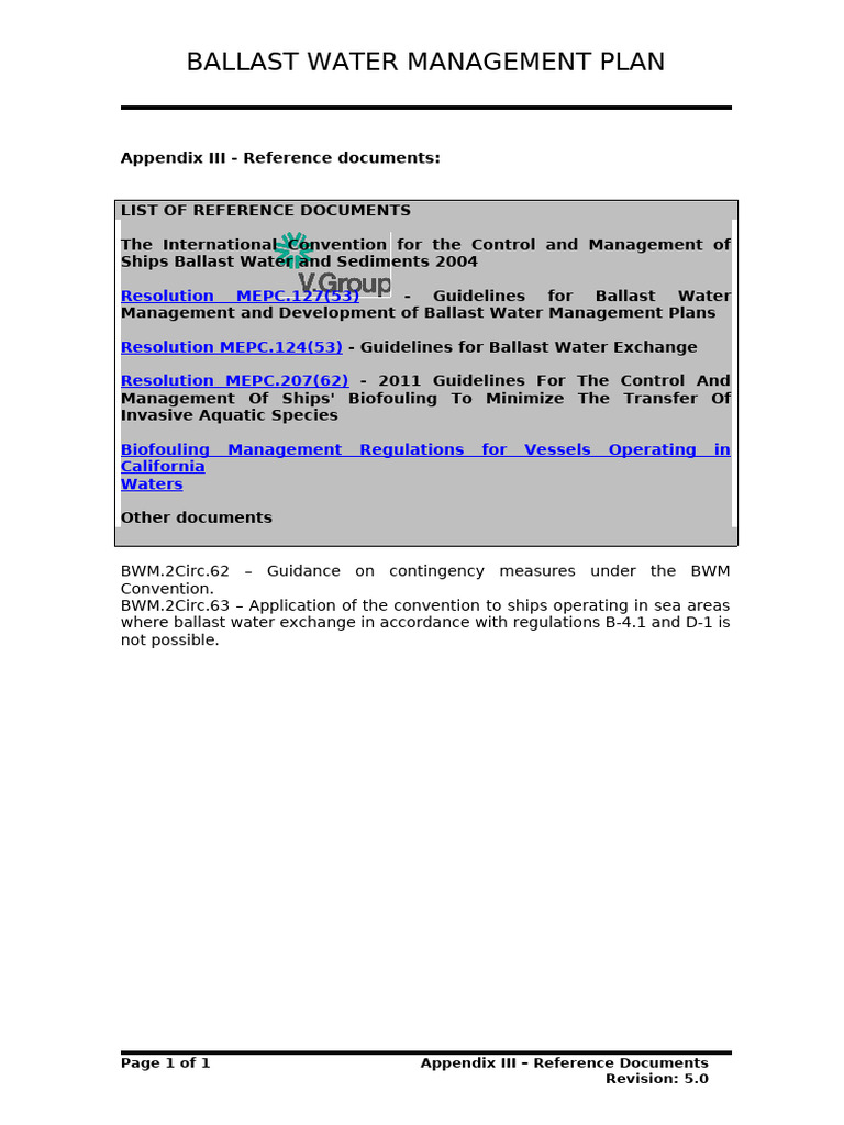 Ballast Water Management References | PDF