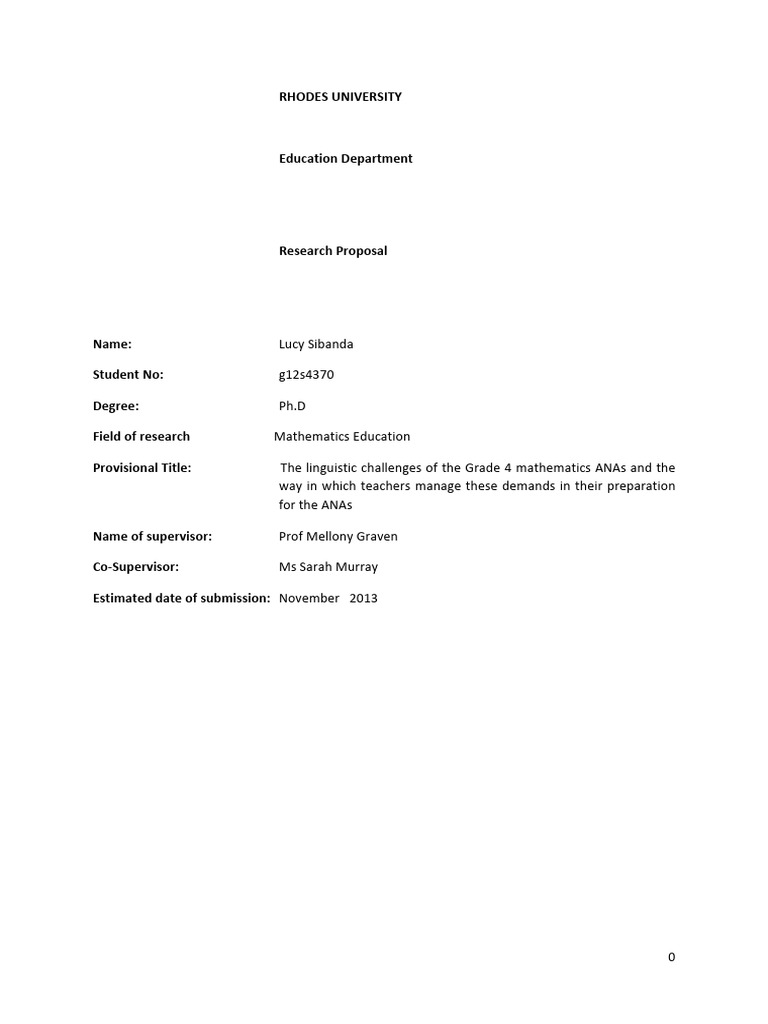 Lucy Sibanda PhD Proposal | PDF | Literacy | Learning