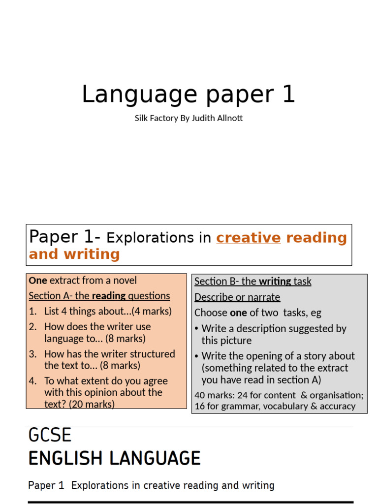 Silk Factory Language Paper 1 Guide | PDF | Question | Grammar