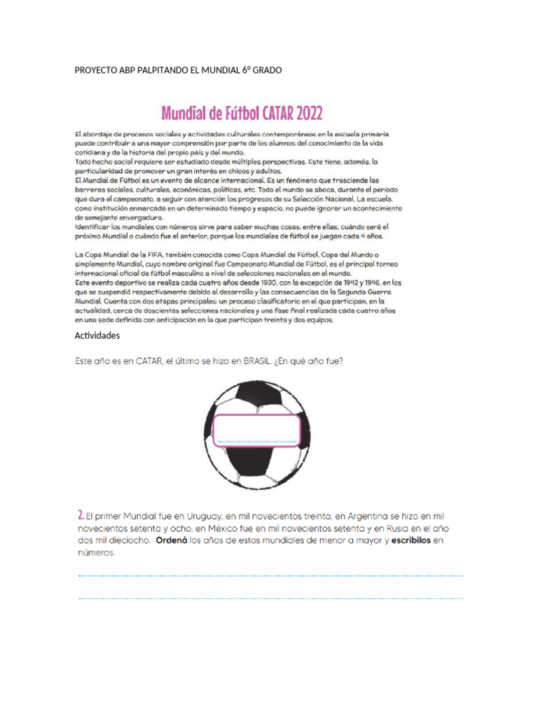 Proyecto Abp Palpitando El Mundial 6 | PDF