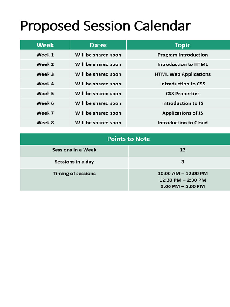 Session Calendar_document | PDF