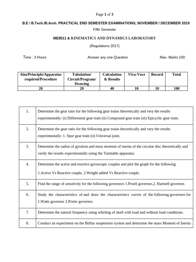 Kinematics and Dynamics Lab Exam Guide | PDF | Mechanical Engineering | Motion (Physics)