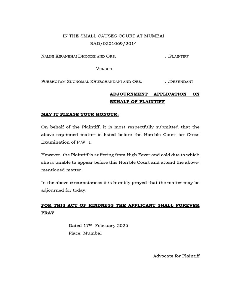 Adjournment Petition for Cross Examination | PDF