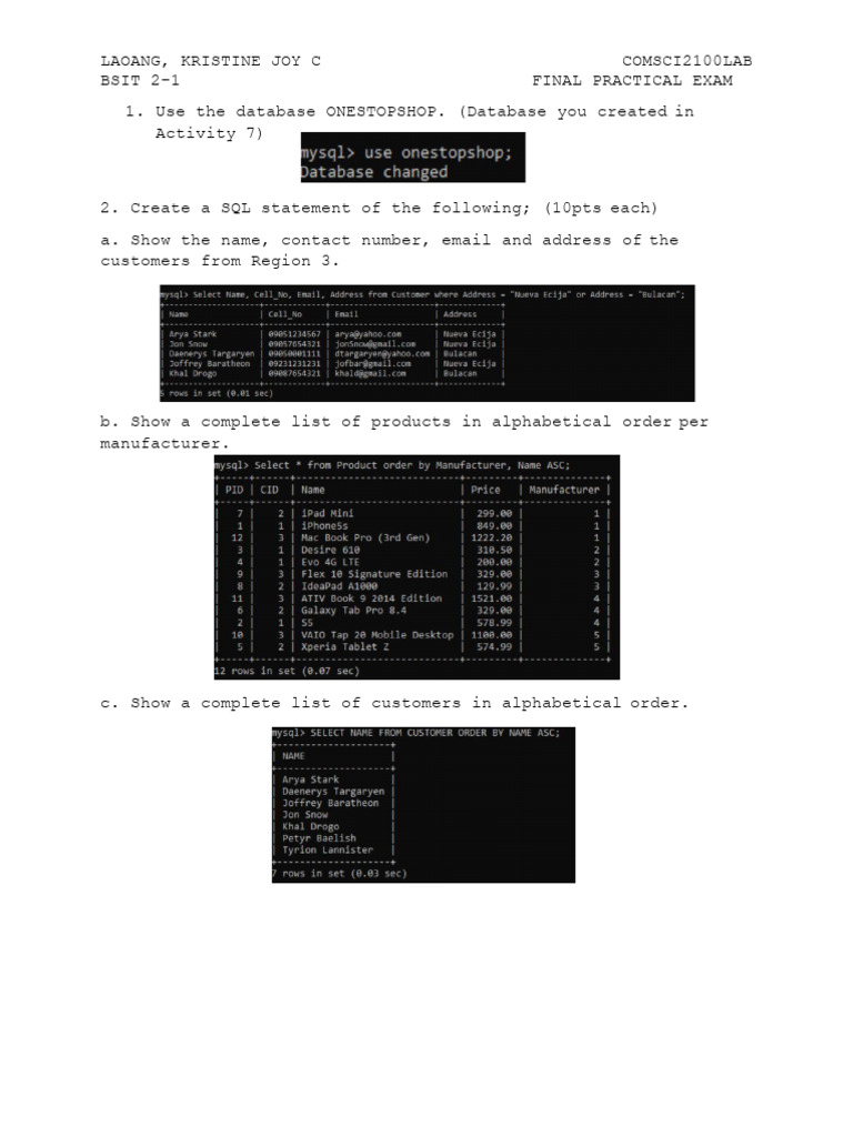CS2100 FinalPE LAOANG-KRISTINEJOY BSIT2-1 | PDF