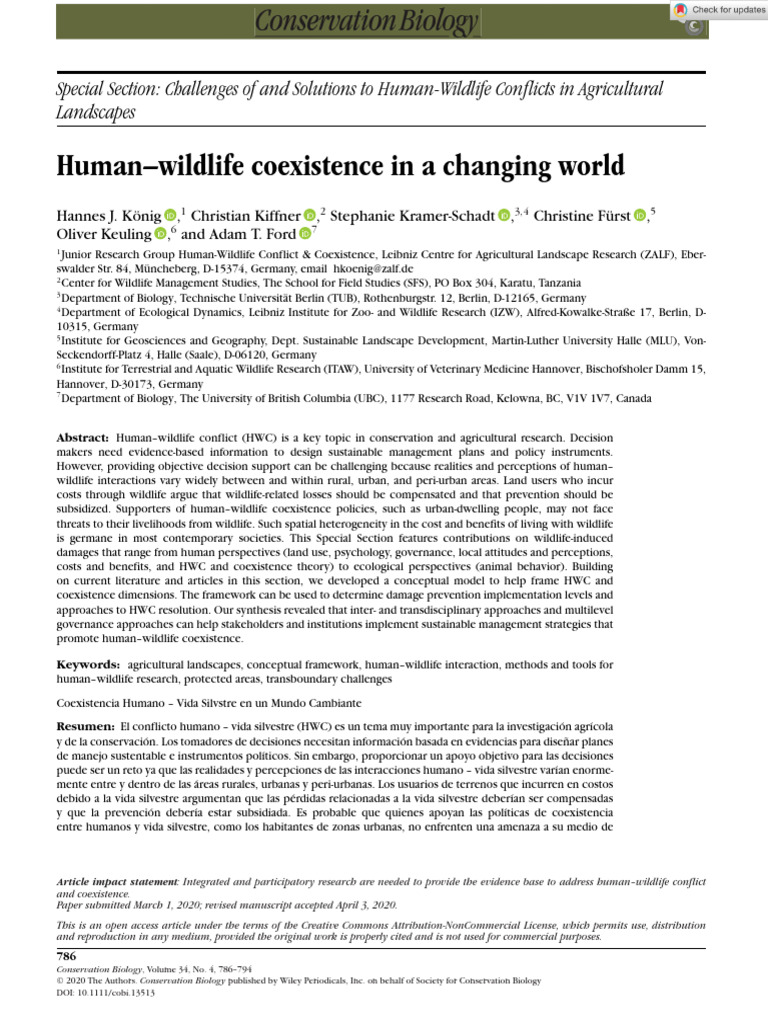 Conservation Biology - 2020 - König - Human Wildlife Coexistence in A ...