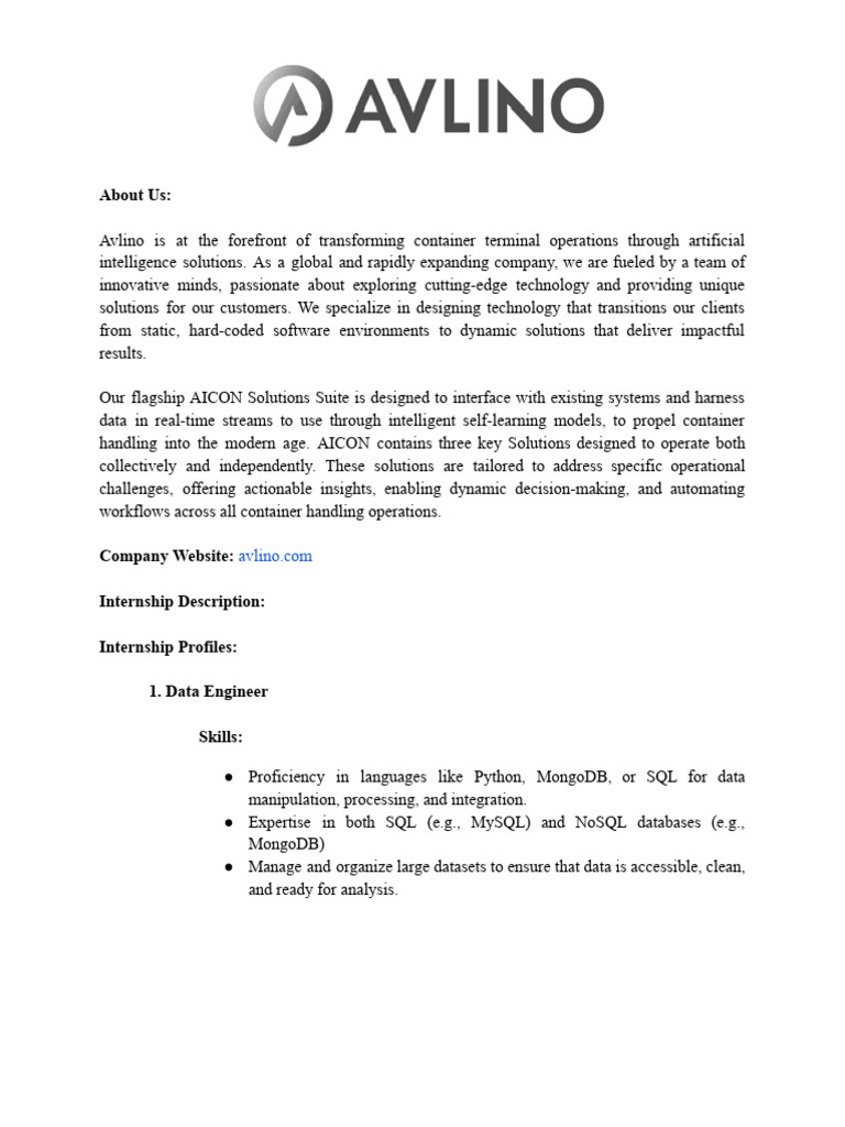 AI Container Ops Internship at Avlino | PDF | Databases | Object ...