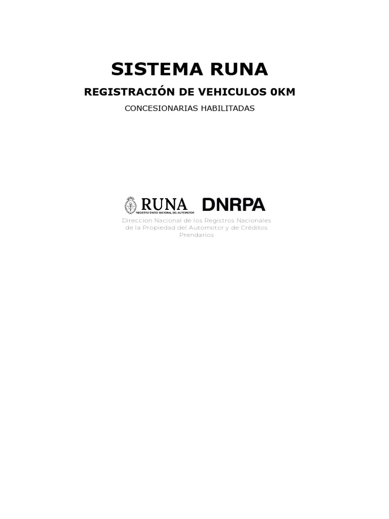 Registro 0KM: Sistema RUNA Argentina | PDF