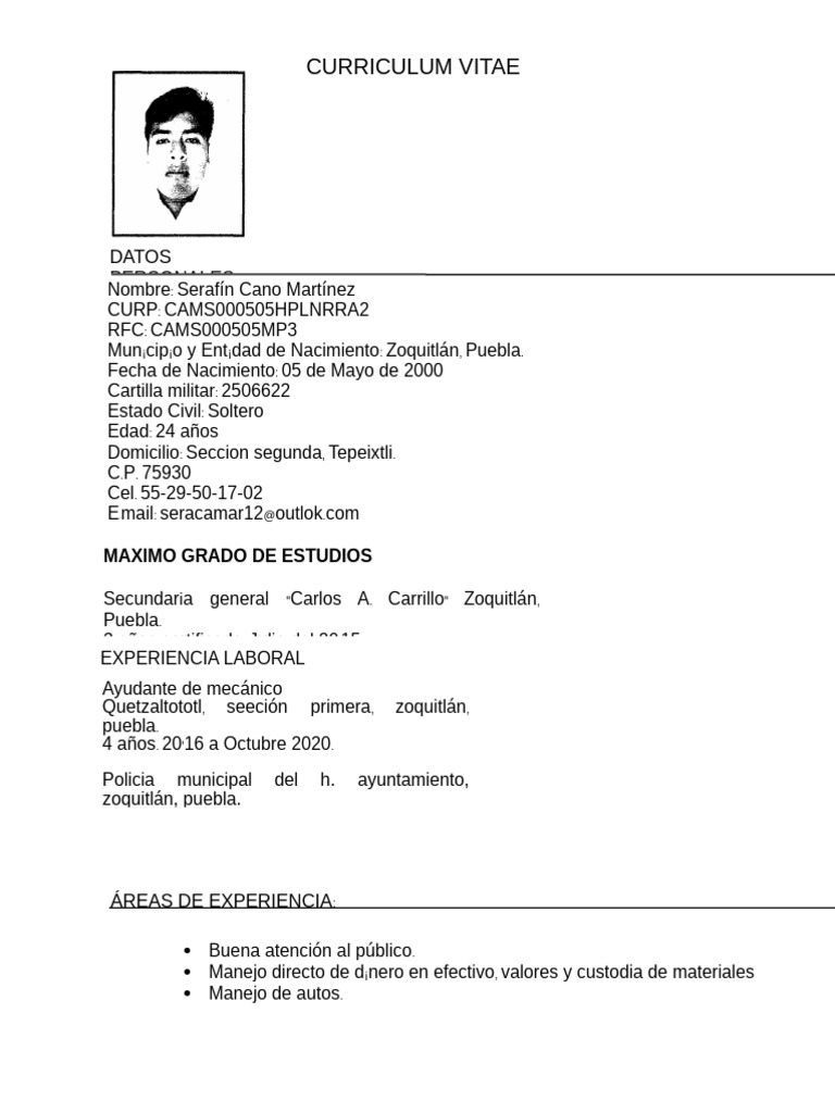 Curriculum Vitae: Datos Personales | PDF