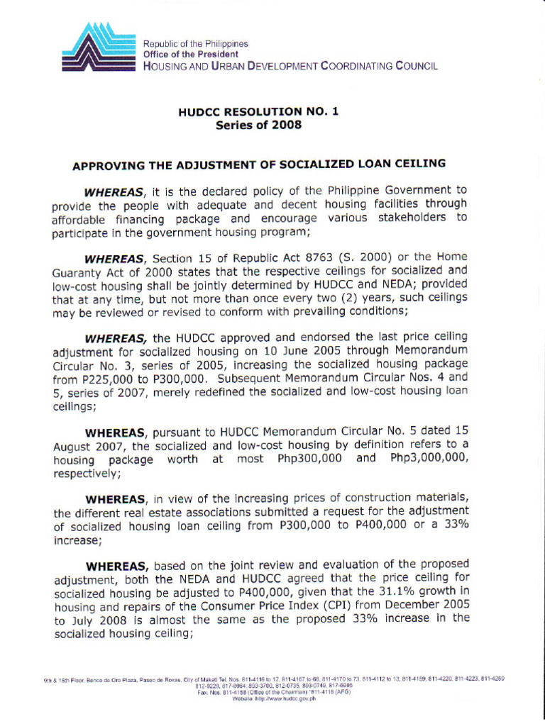 HUDCC R-01 s 2008 - approving the adjustment of socialized loan ceiling ...