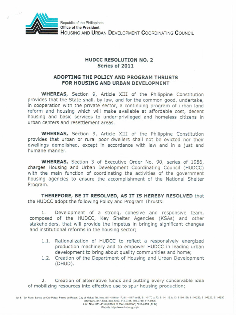 HUDCC R-02 S 2011 - Adopting The Policy and Proram Thrusts For Hosuing ...