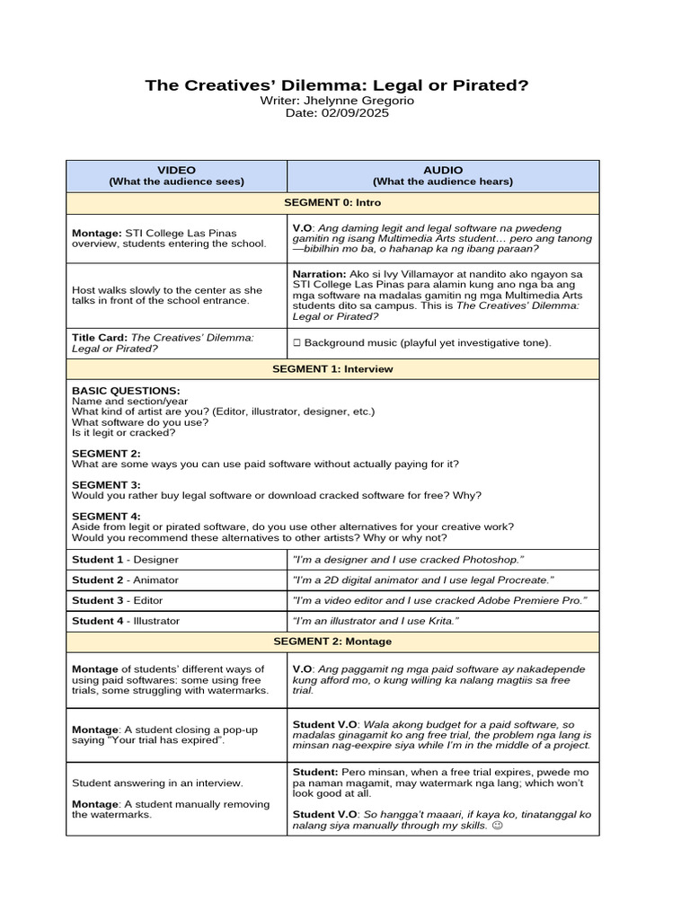 Documentary Film Script Template | PDF | Subscription Business Model ...