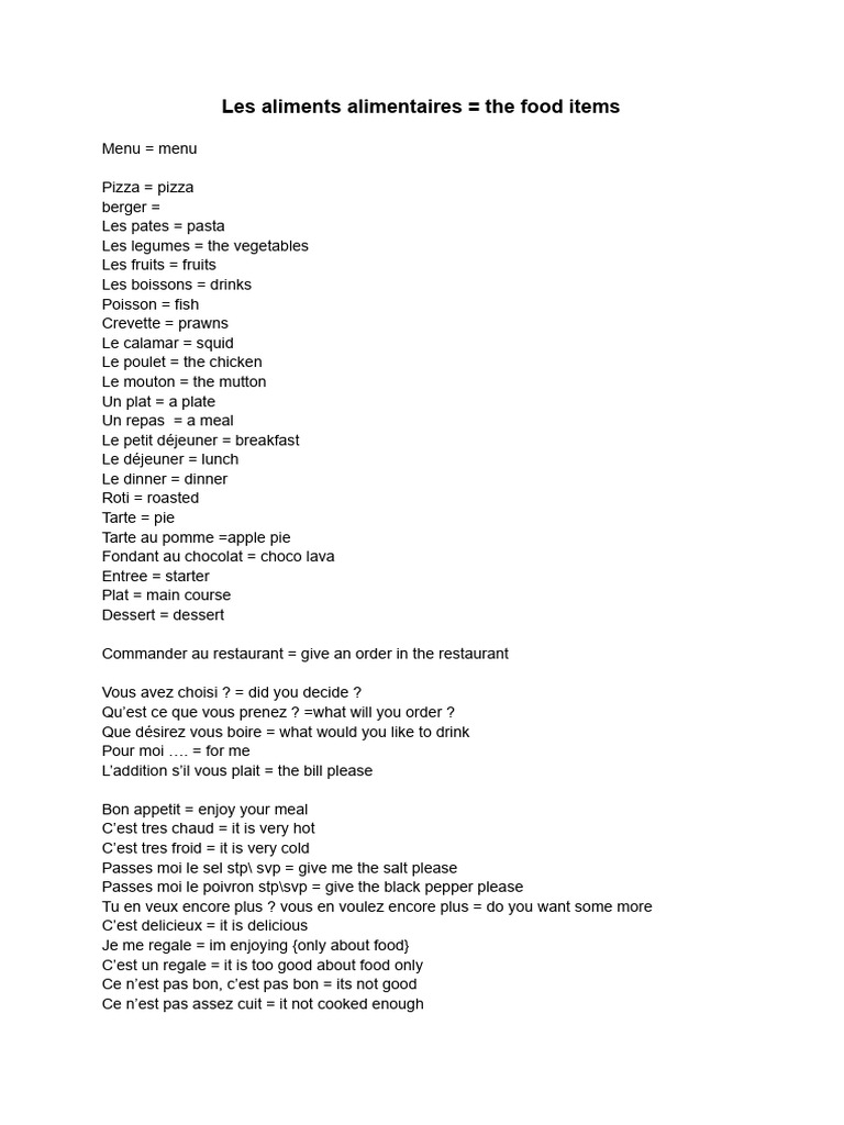 French Food Vocabulary Guide | PDF | Cuisine | Foods