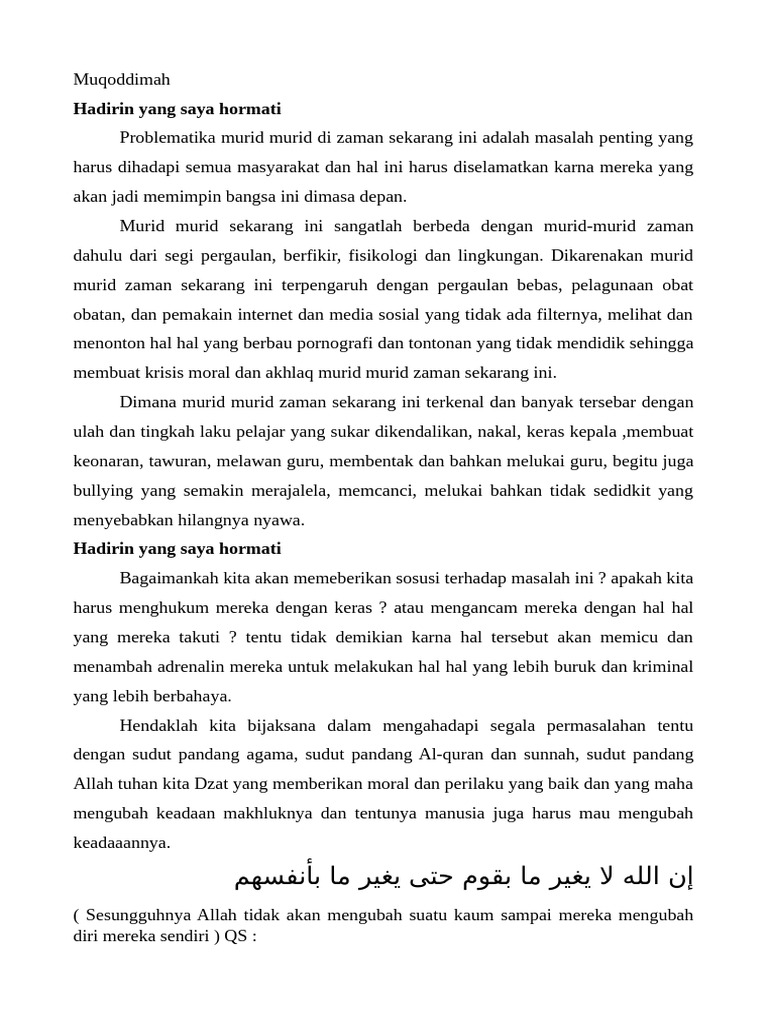 Bahan Pidato Faqih Azzam ( Moralitas murid-murid zaman sekarang) | PDF