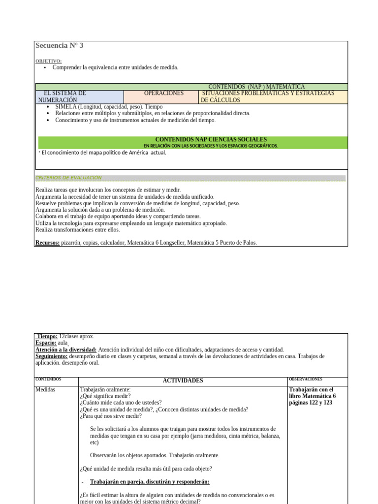 Secuencia Didactica 3 Medidas | PDF | Medición | Matemáticas