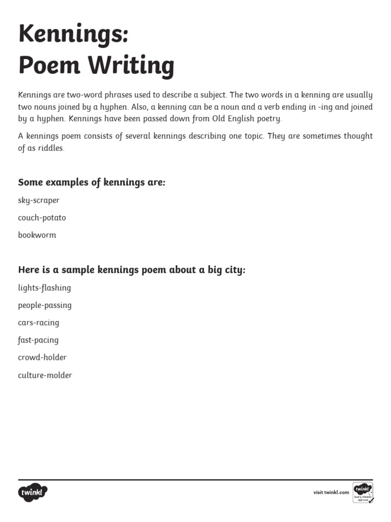 Kennings Poem Writing Activity | PDF