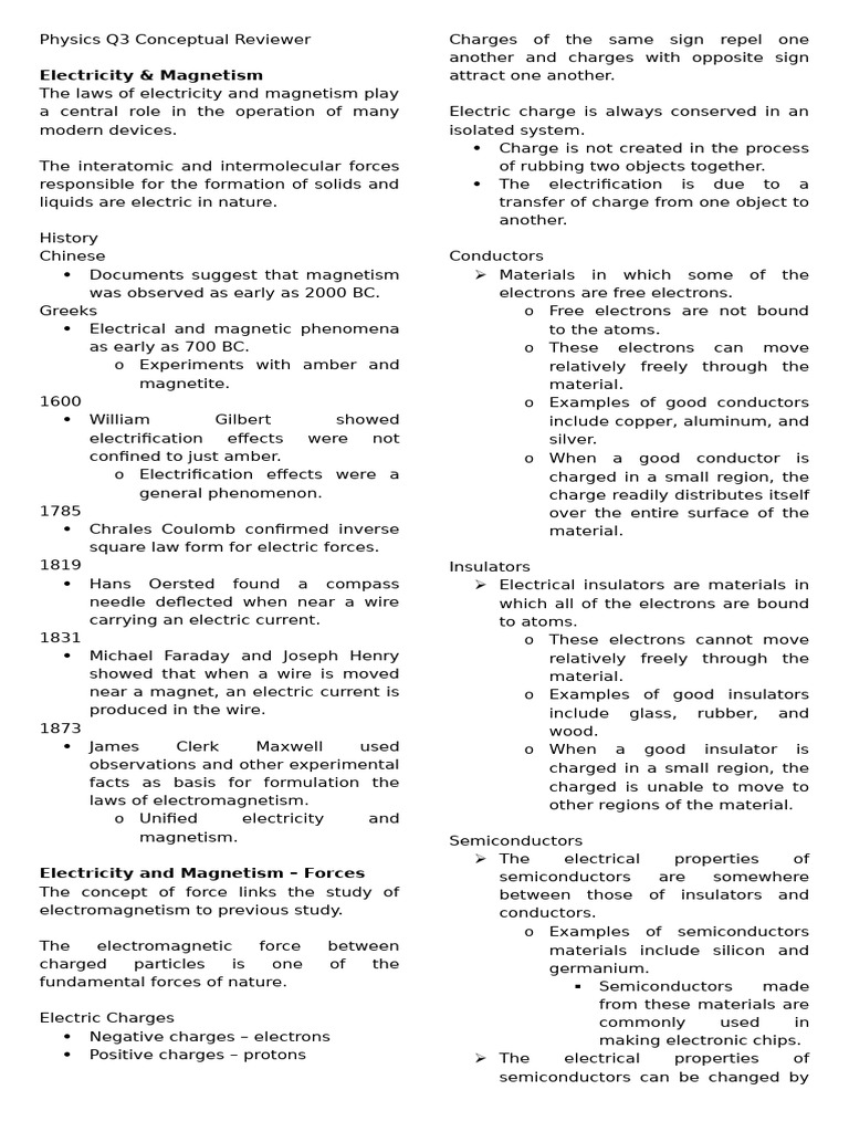 Electricity and Magnetism Concepts Review | PDF | Electric Charge ...
