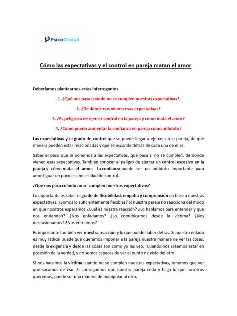 Expectativas en Pareja | PDF | Amor | Sicología